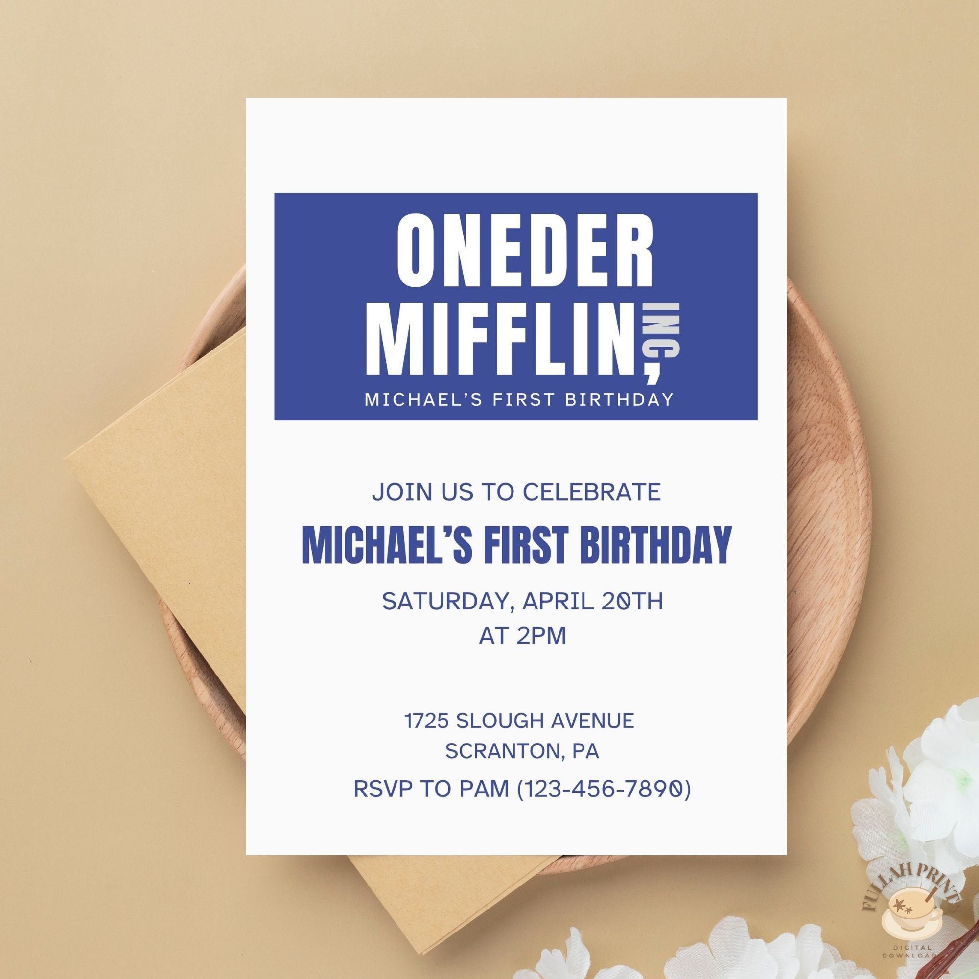 The Office Inspired First Birthday Invitation: Oneder Mifflin (digital ...