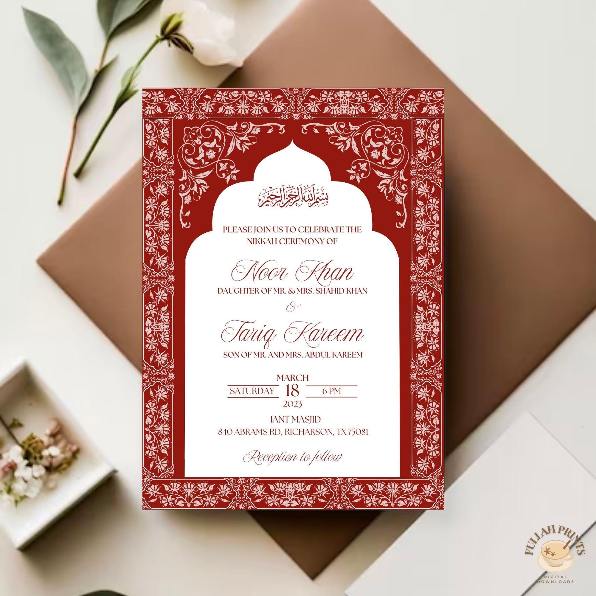 Red Elegant Nikkah Invitation, Maroon Nikkah Invite, Nikkah Invitation ...