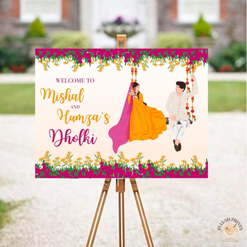 Couple Swingset Dholki Welcome Sign, Dholki Sign, Mehndi Poster, Mayoun ...