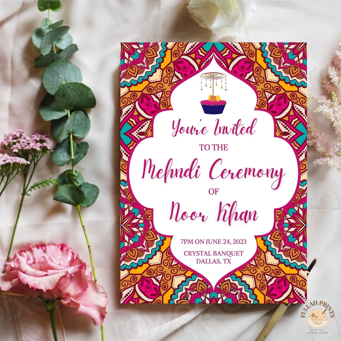 Colorful Mehndi Invitation, Mehndi Invitation Template, Editable ...