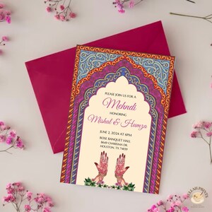 Mughal Colorful Arch Mehndi Invitation, Dholki Invite, Digital Mehndi ...