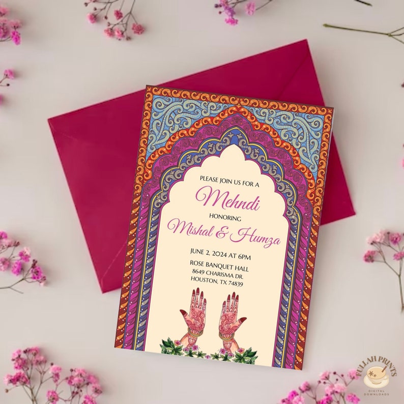 Mughal Colorful Arch Mehndi Invitation, Dholki Invite, Digital Mehndi ...