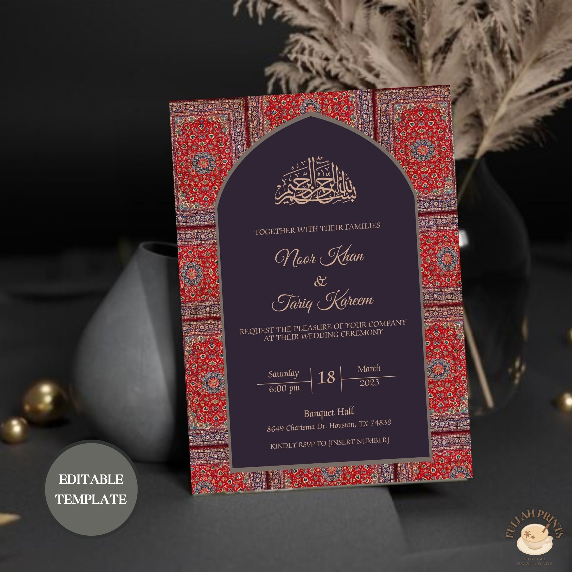 Persian Rug Islamic Wedding Invitation: Traditional Evite (digital ...