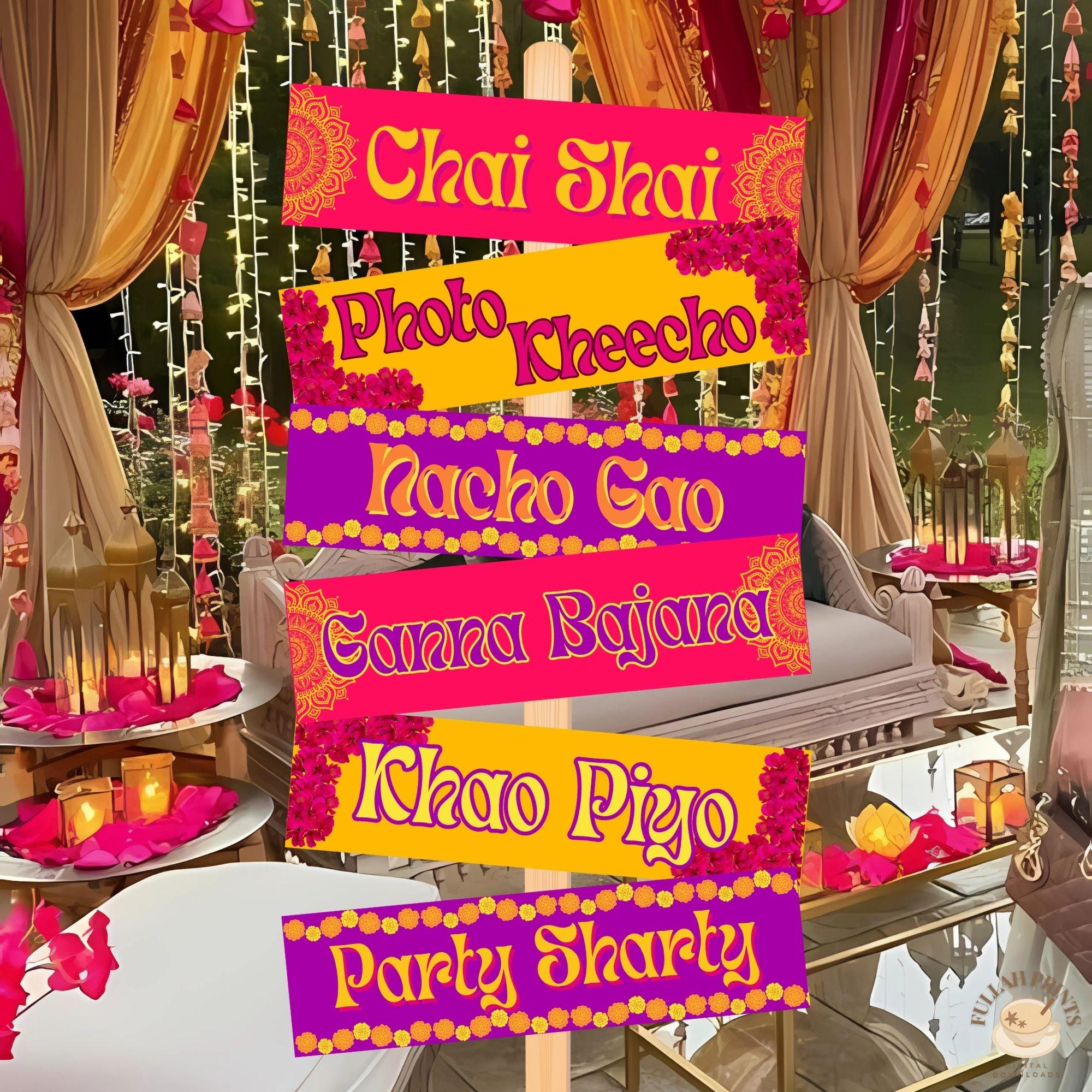 Bright and Colorful Mehndi Arrow Signs, Printable Dholki Signs, Quirky ...