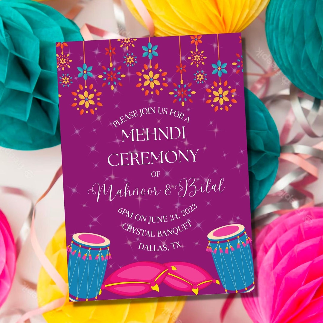 Mehndi Ceremony Invitation, Mehndi Evite, Editable Template, Colorful ...