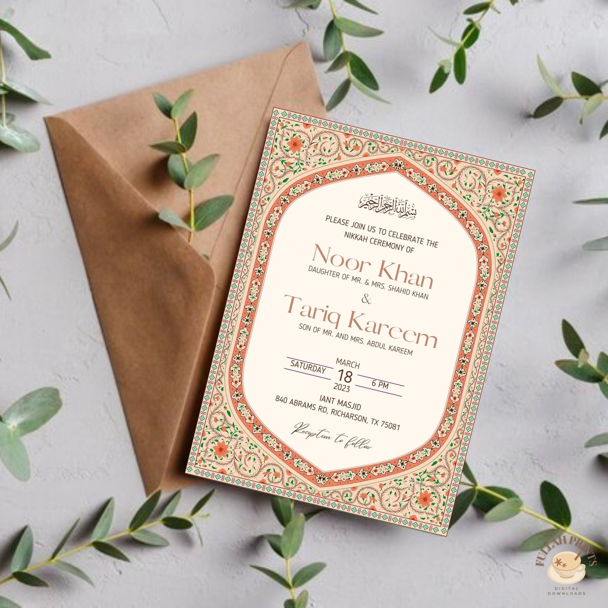 Intricate Frame Nikkah Invitation, Digital and Editable Nikkah Invite ...