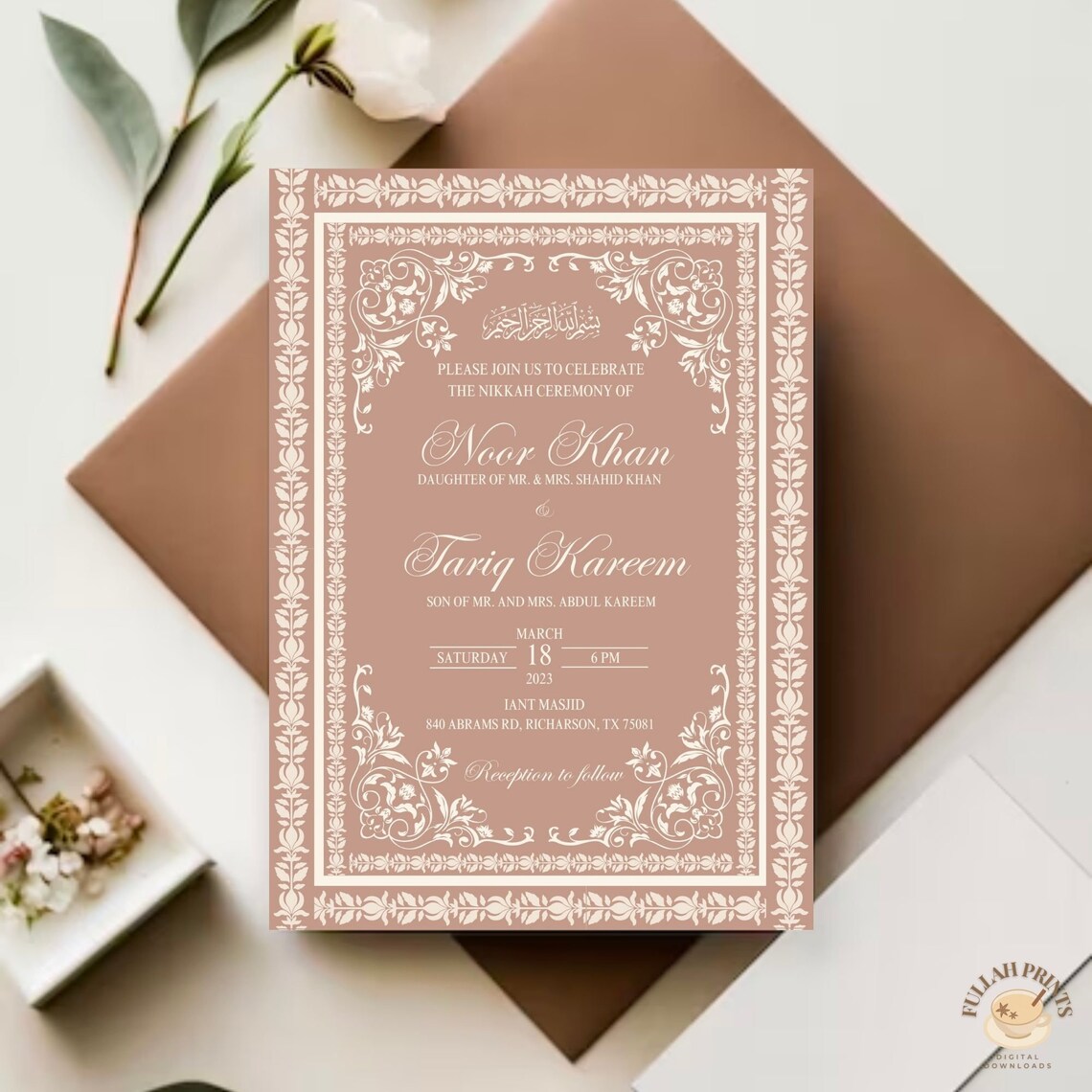 Elegant Beige and Cream Nikkah Invitation, Neutral Nikkah Invite ...