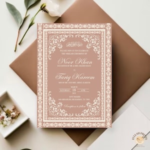 Elegant Beige and Cream Nikkah Invitation, Neutral Nikkah Invite ...