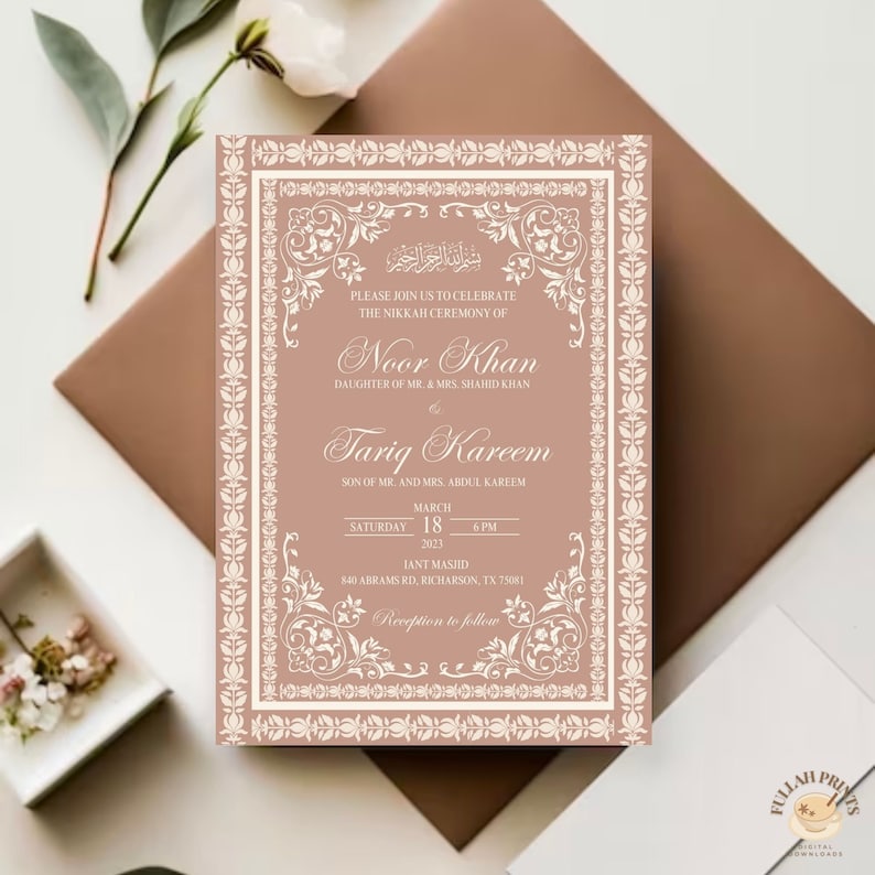 Elegant Beige and Cream Nikkah Invitation, Neutral Nikkah Invite ...