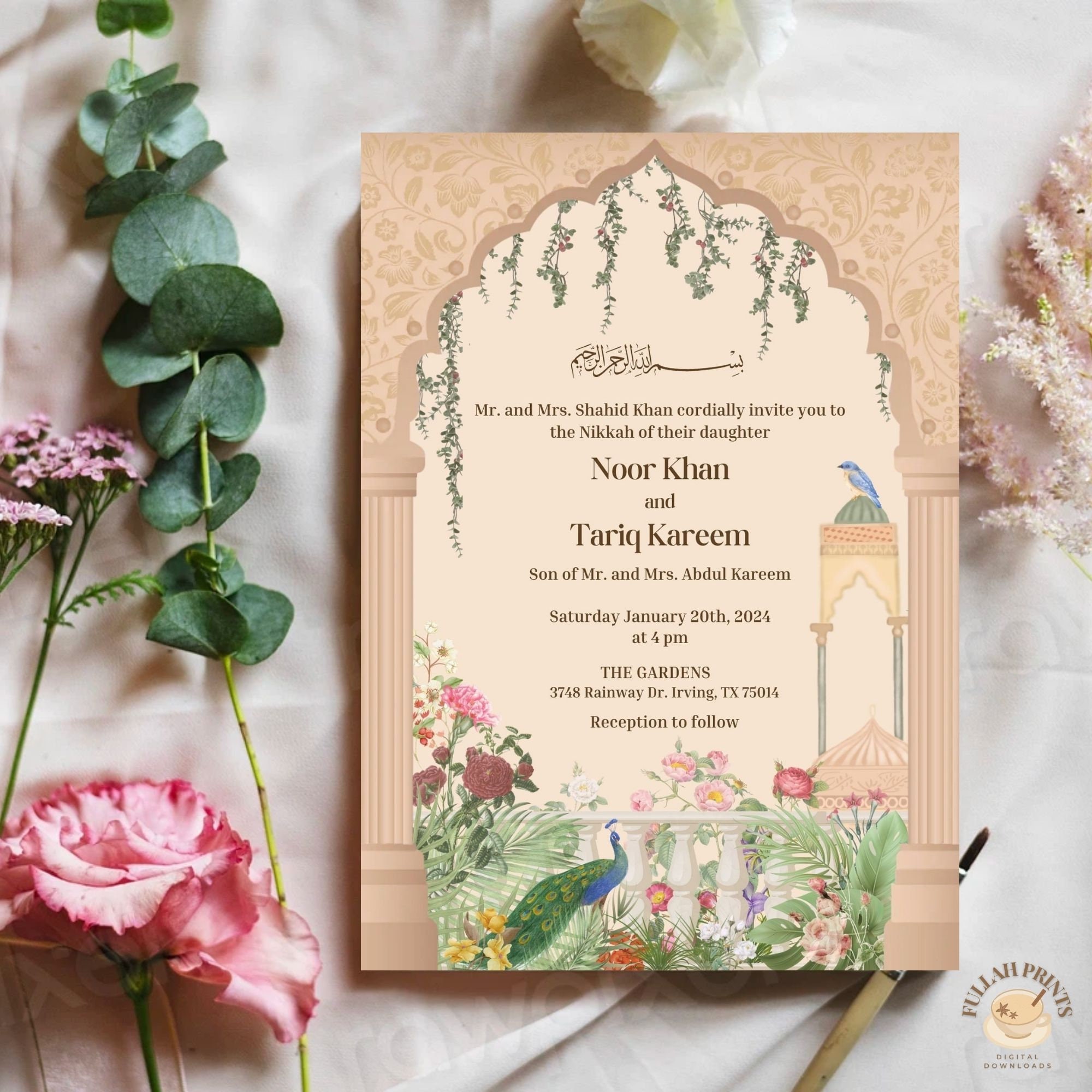 Vintage Garden Nikkah Invitation, Islamic Wedding Invitation Template ...