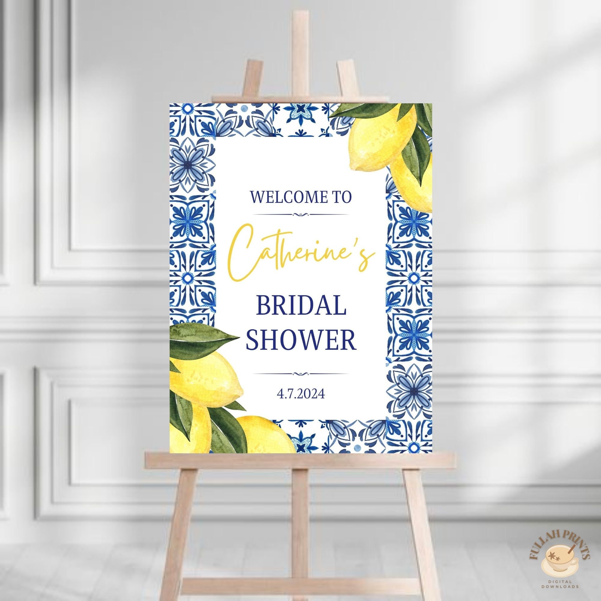 Blue Tile Lemon Bridal Shower Welcome Sign, Amalfi Coast Sign, Positano ...