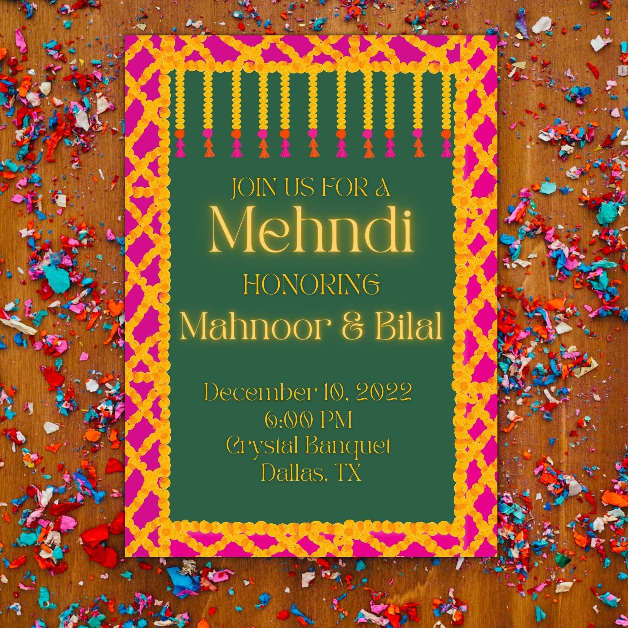 Mehndi Invitation Template, Green Mehndi Invite, Pink Mehndi Invite ...