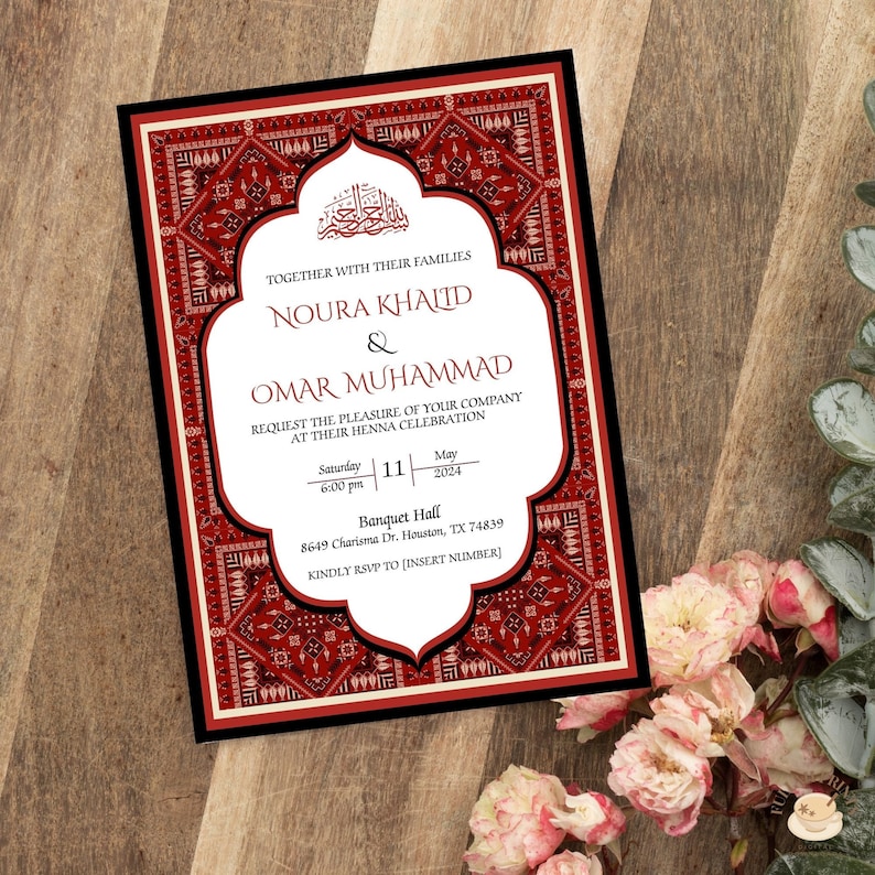 Palestinian Henna Invitation, Arab Henna Night Invite, Traditional ...