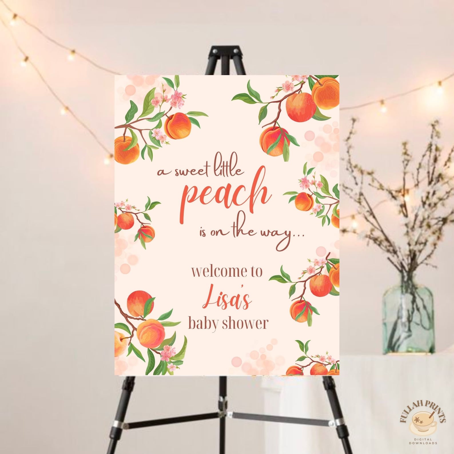 Peach Baby Shower Welcome Sign: Printable Party Decor (18x24 In, JPEG ...