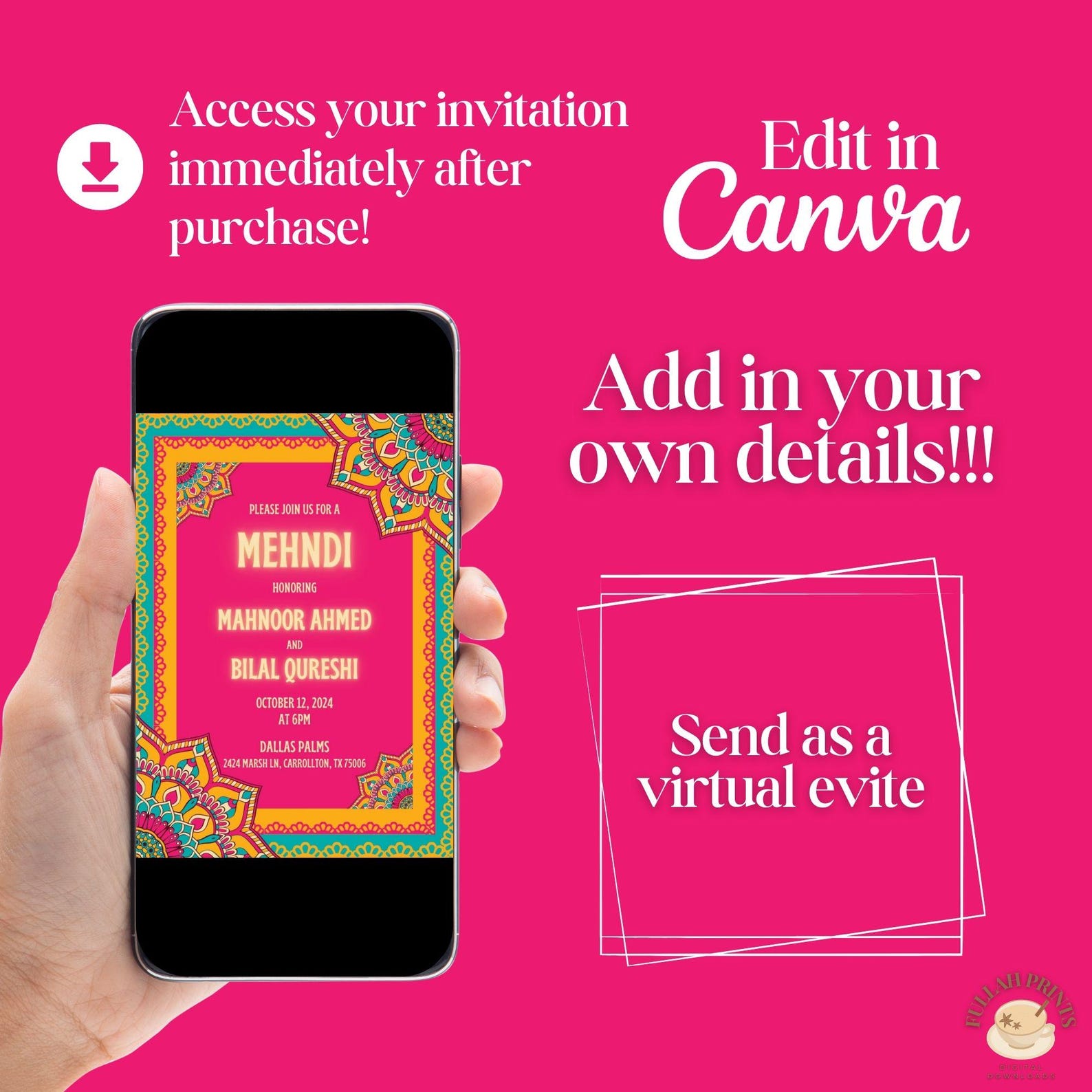 Colorful Mandala Mehndi Invitation, Mehndi Invite Template, Dholki ...