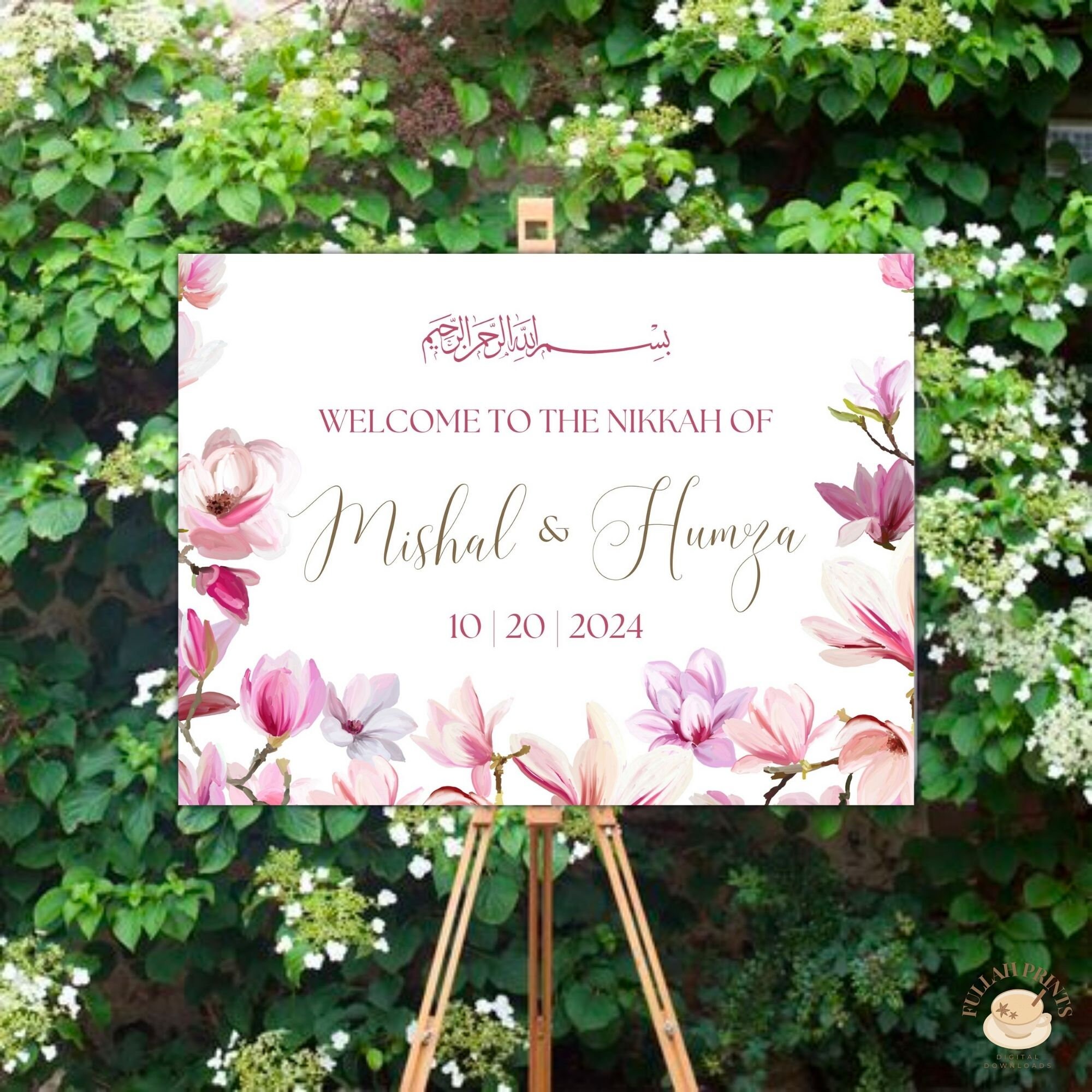 Pink Floral Nikkah Welcome Sign, Nikkah Sign, Nikkah Entrance Poster ...