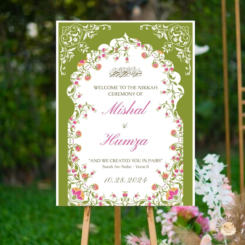 Arch Nikkah Sign, Floral Nikkah Welcome Sign, Islamic Welcome Sign ...