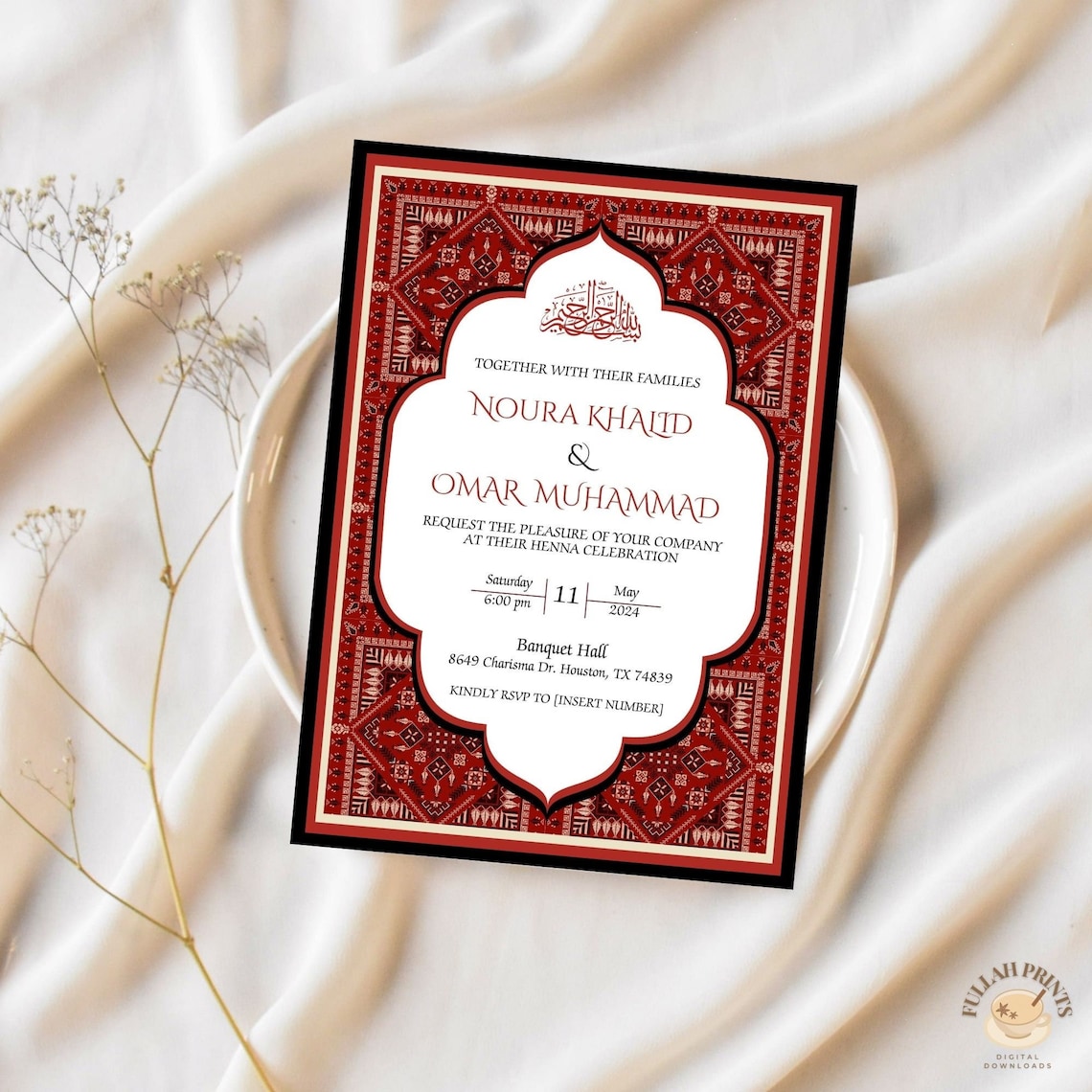 Palestinian Henna Invitation, Arab Henna Night Invite, Traditional ...