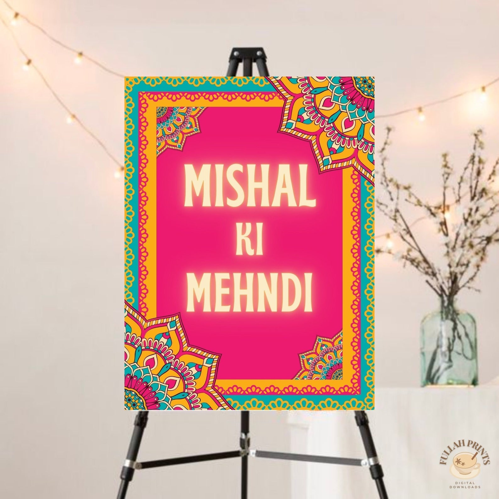 Bright Mandala Mehndi Welcome Sign: Bazaar Inspired Henna Poster (PDF ...