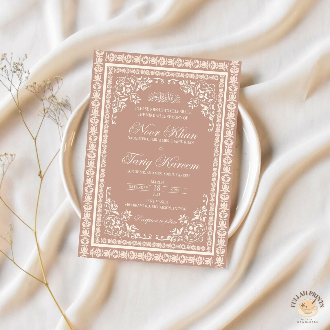 Elegant Beige and Cream Nikkah Invitation, Neutral Nikkah Invite ...