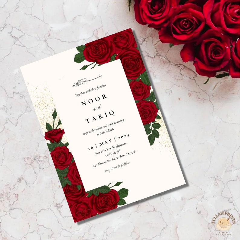 Rose Themed Nikkah Invitation, Modern and Elegant Nikkah Invite ...