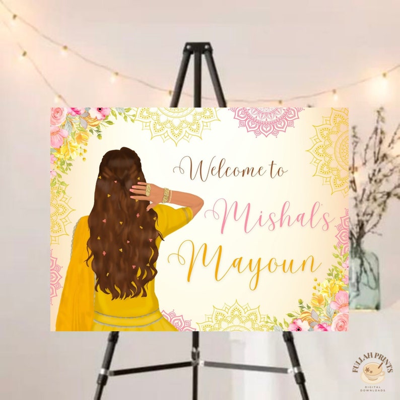 Hand-drawn Mayoun Welcome Sign: Pink & Yellow Mandalas (digital ...