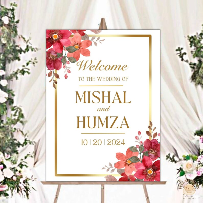 Floral Wedding Welcome Sign, Nikkah Welcome Sign Poster, Nikkah and ...