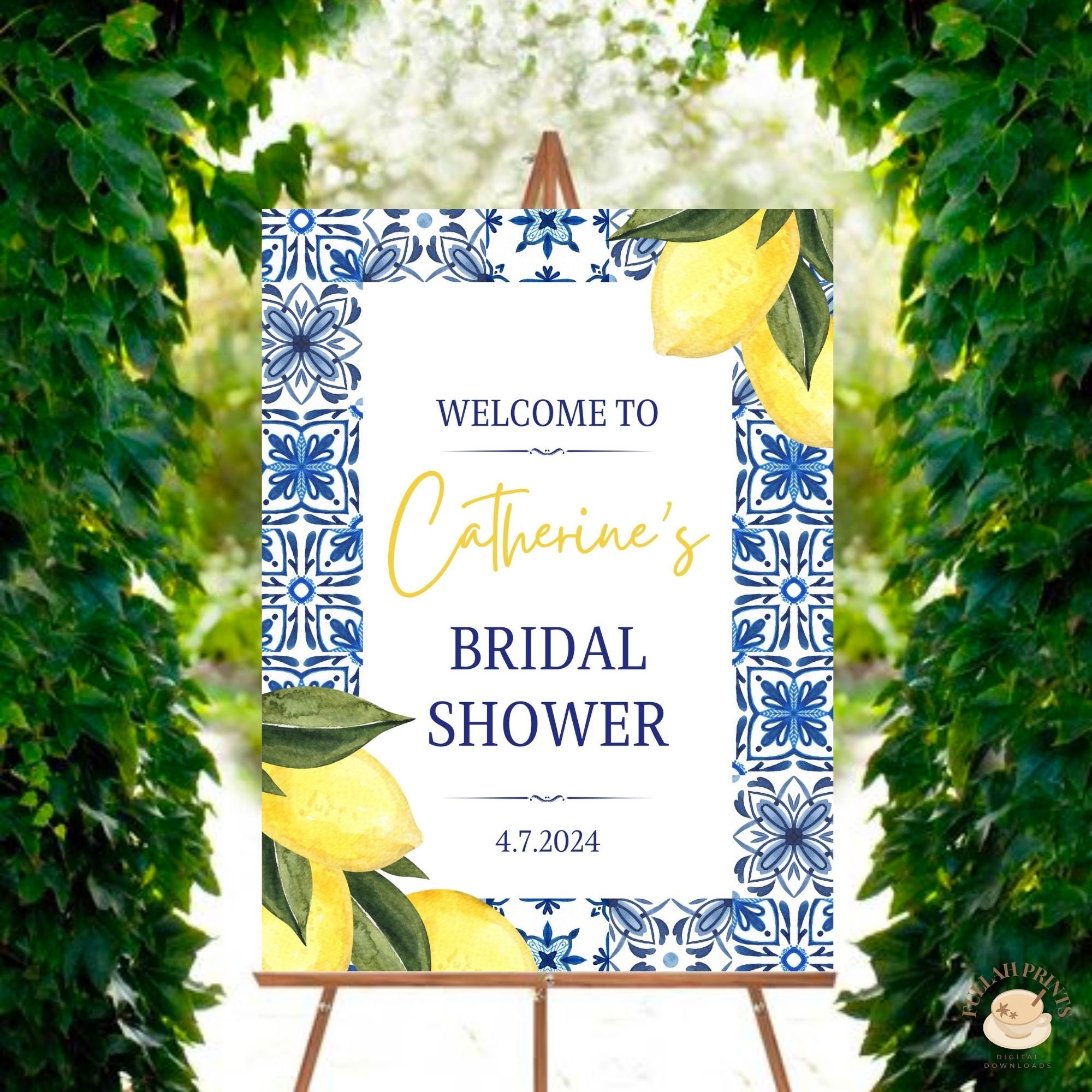 Blue Tile Lemon Bridal Shower Welcome Sign, Amalfi Coast Sign, Positano ...