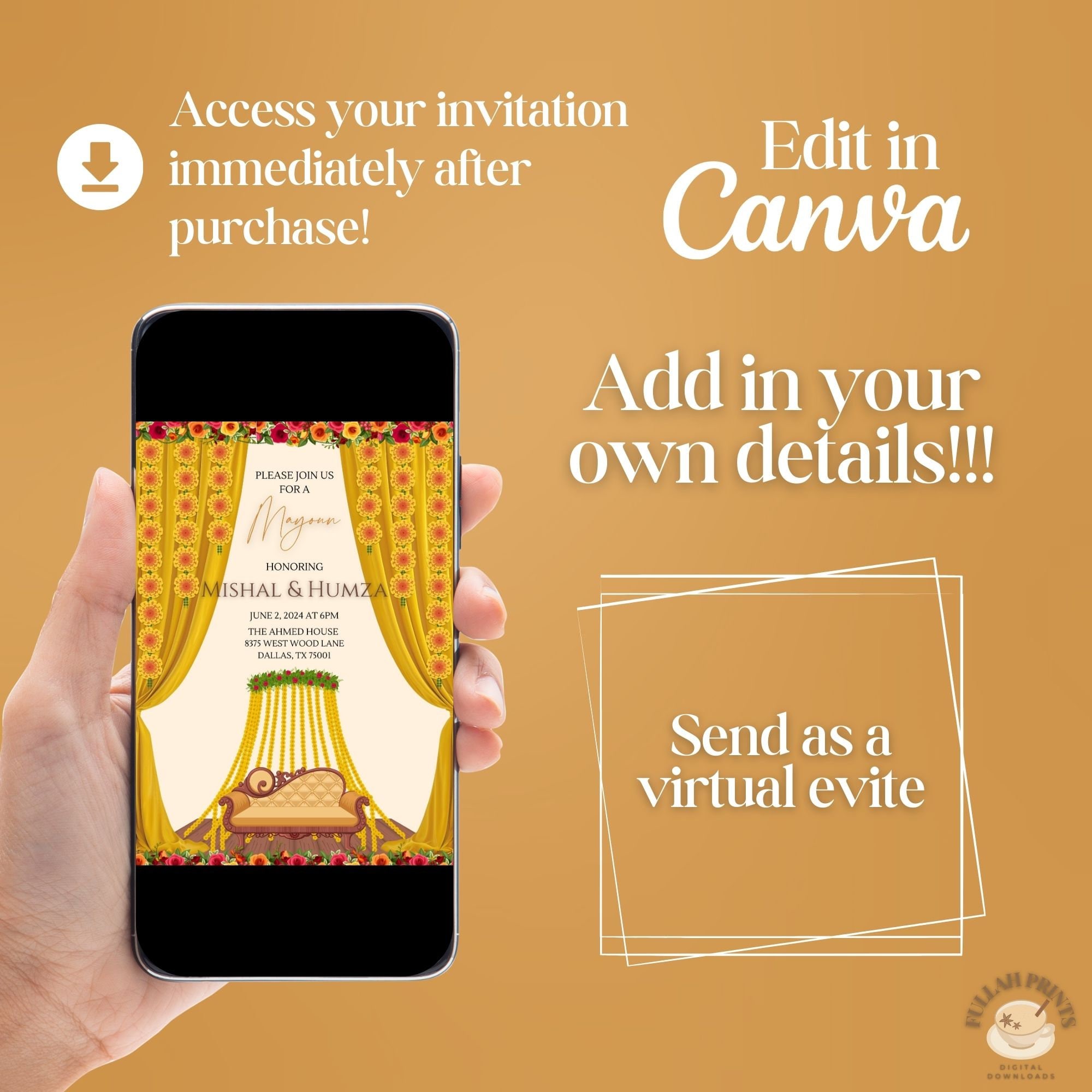 Yellow Traditional Mayoun Invitation Template, Dholki Invite, Haldi ...