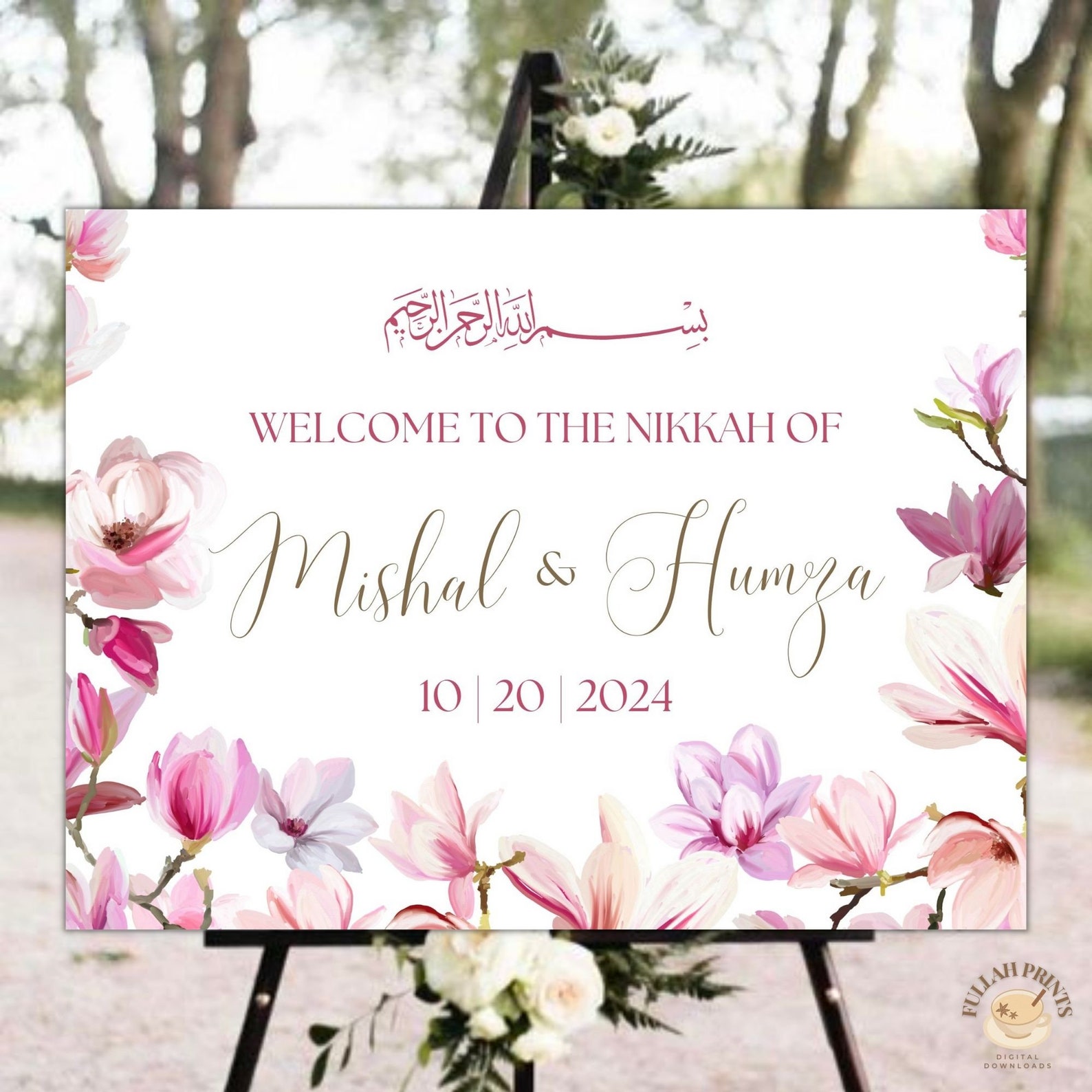 Pink Floral Nikkah Welcome Sign, Nikkah Sign, Nikkah Entrance Poster ...