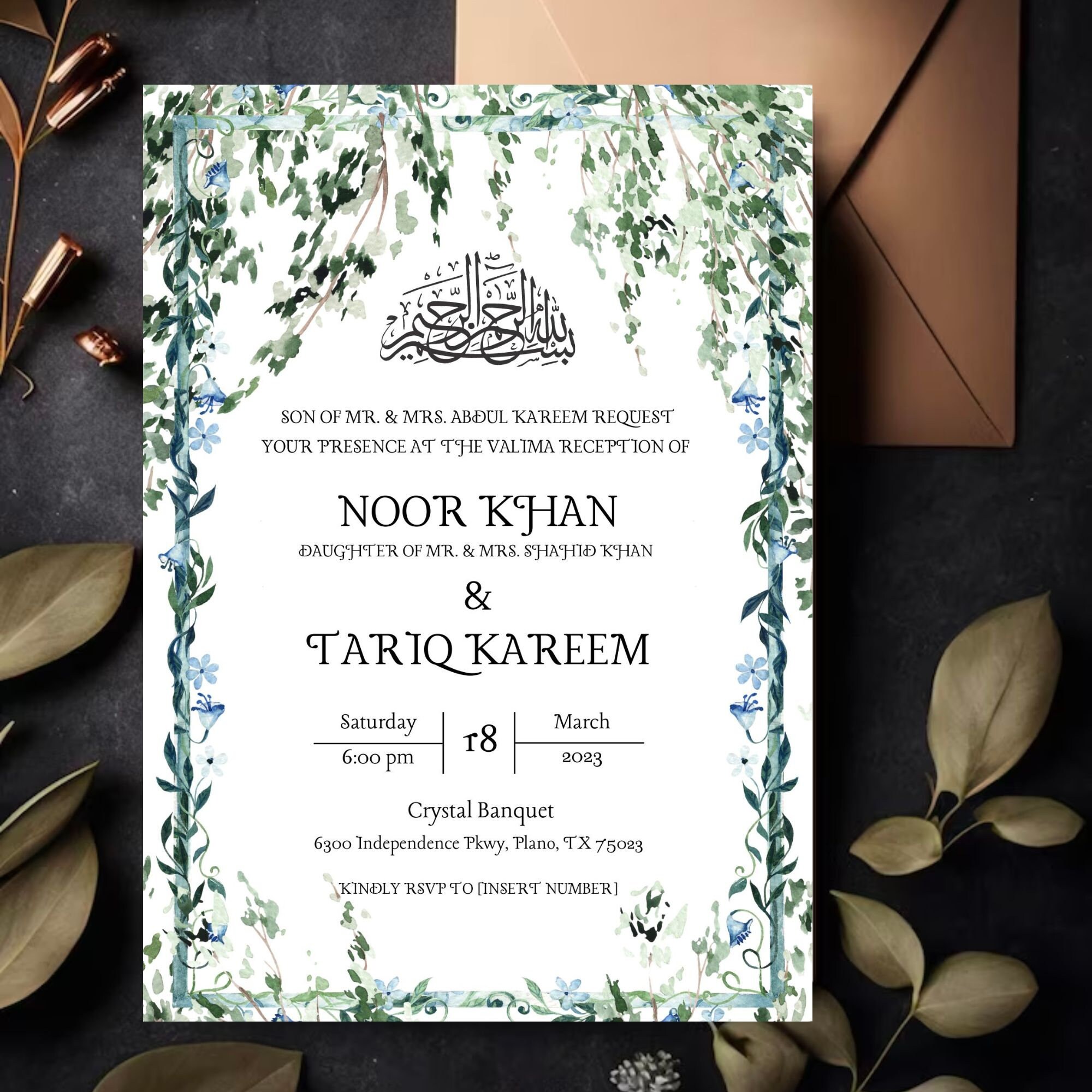 Greenery Valima Invitation, Editable Template, Valima Reception ...