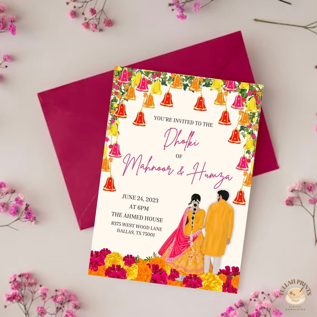 Floral Dholki Invitation Template, Mayoun Invite, Dholki Invitation ...