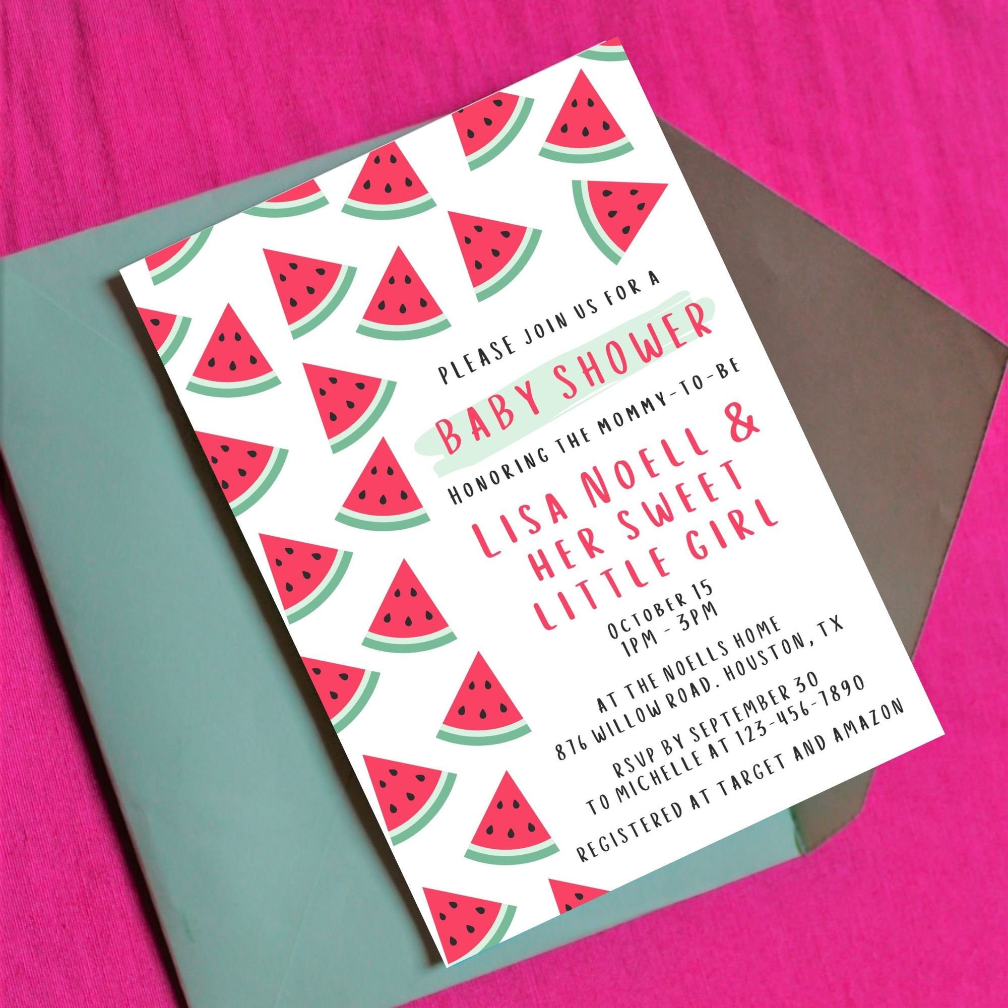 Watermelon Baby Shower Invitation, Baby Shower Invite, Fruit Baby ...