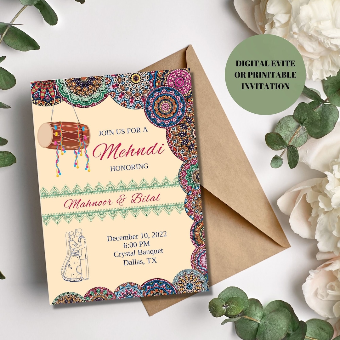 Mehndi Invitation Template, Editable Mehndi Invites, Colorful Mehndi ...