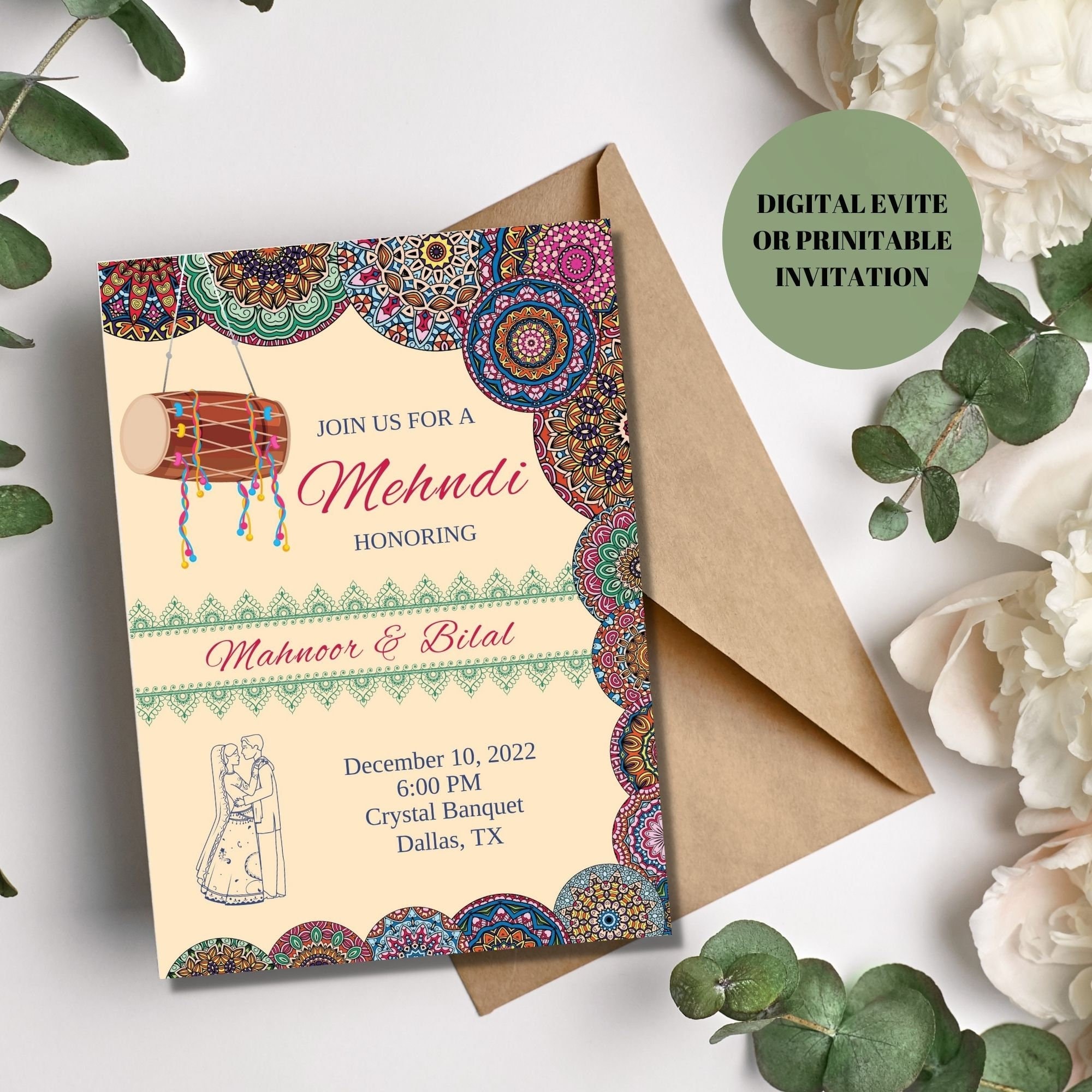 Mehndi Invitation Template, Editable Mehndi Invites, Colorful Mehndi ...