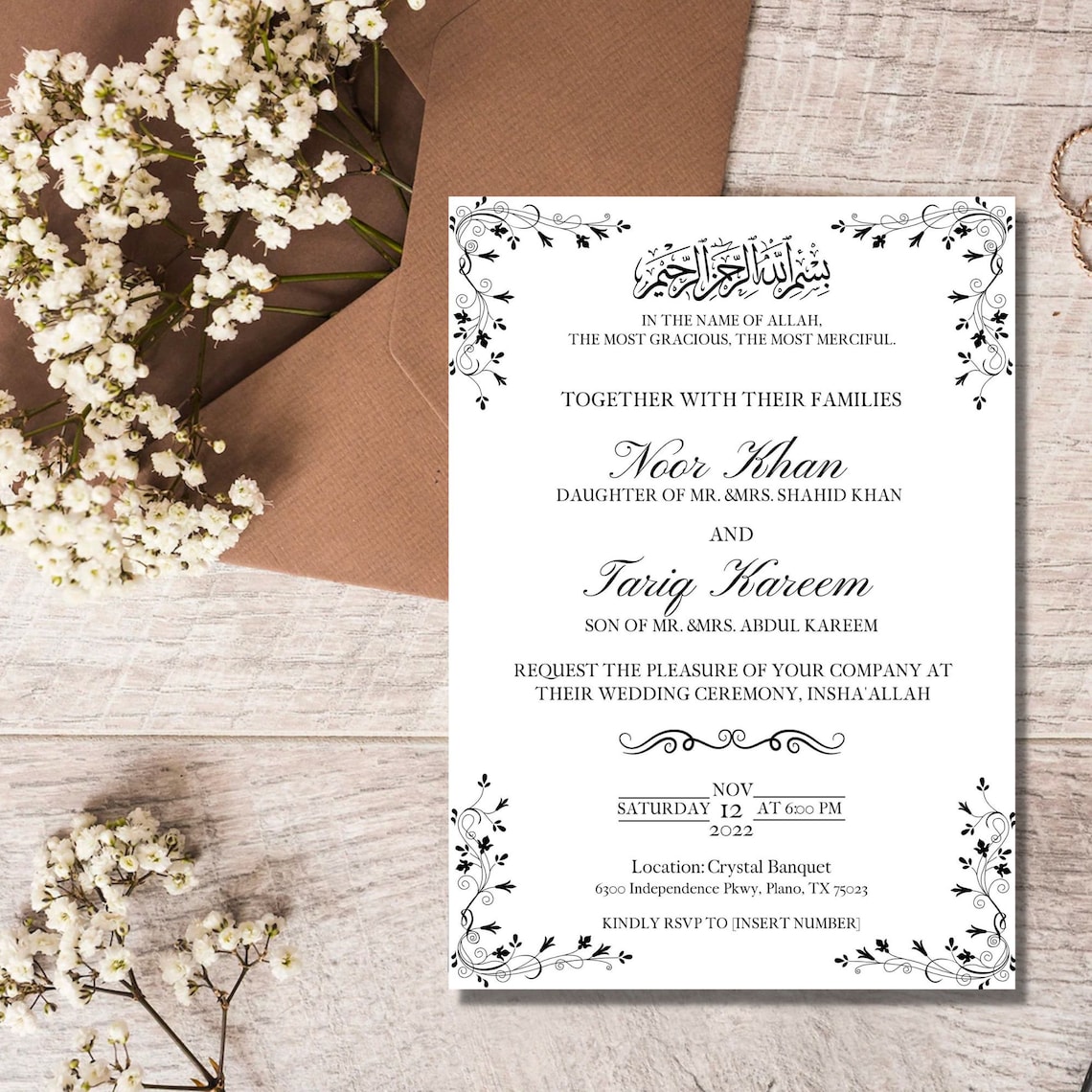 Islamic Wedding Invitation, Modern Islamic Wedding Invitation Template ...