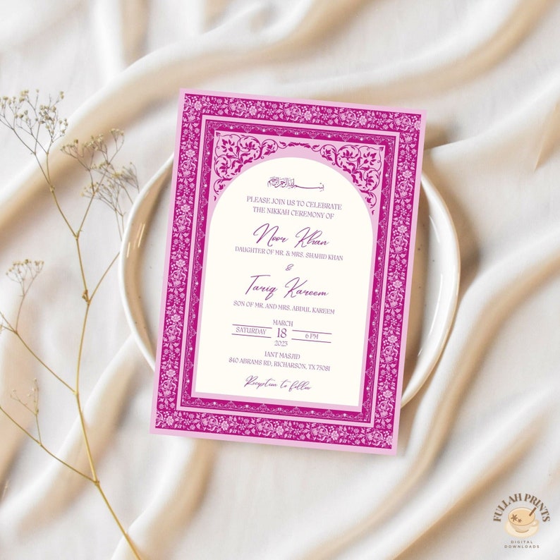 Magenta Elegant and Luxurious Nikkah Invitation, Pink Nikkah Invite ...