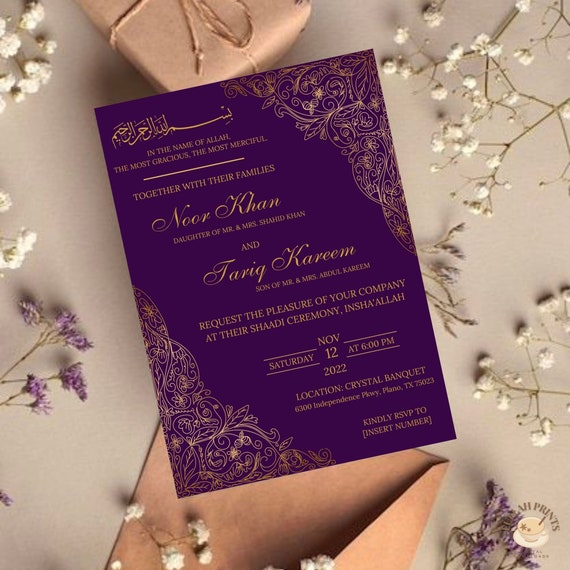Stackable Gold And Purple Wedding Invitations Julia + Quinn's Gold And