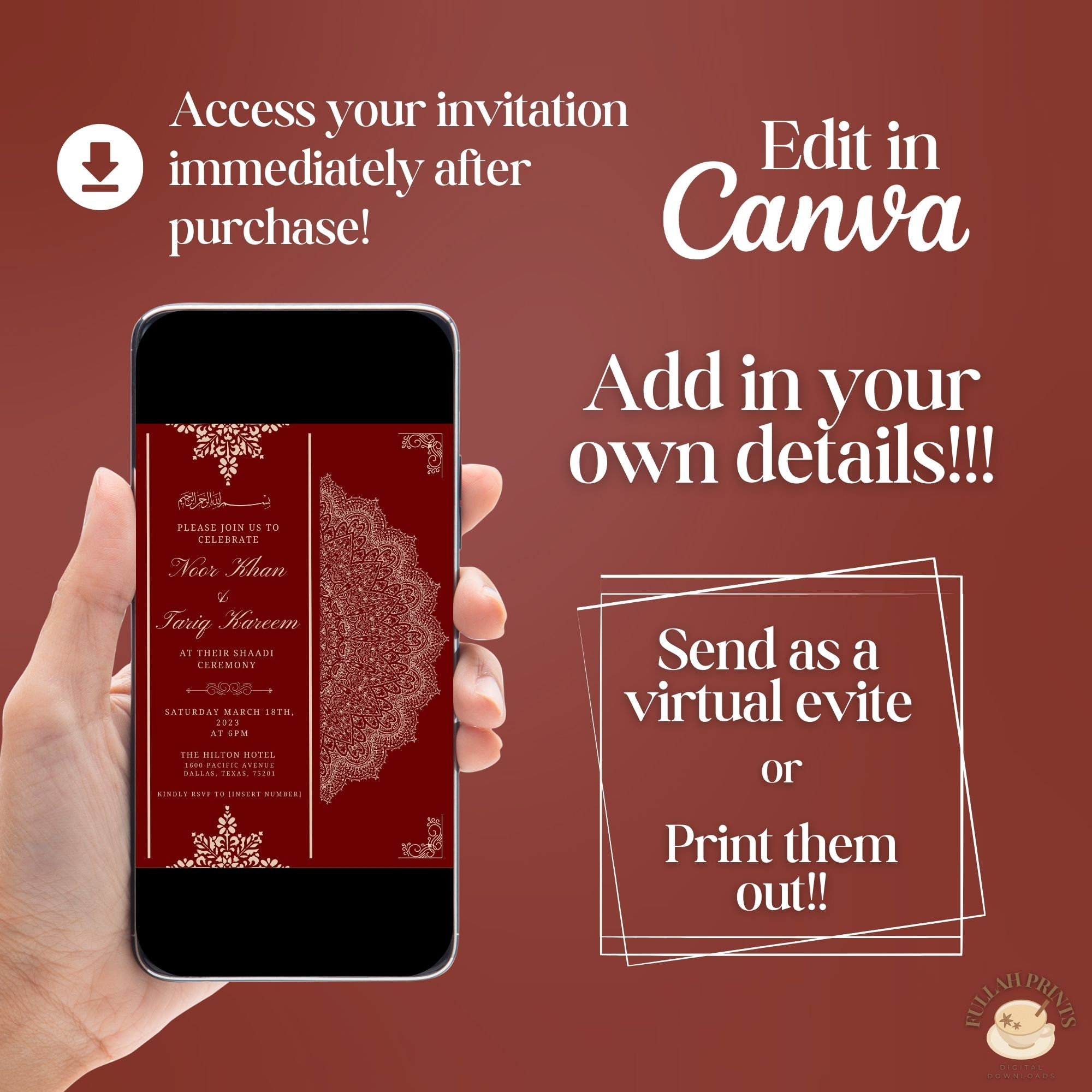 Red and Beige Shaadi Invitation, Islamic Wedding Invitation Template ...