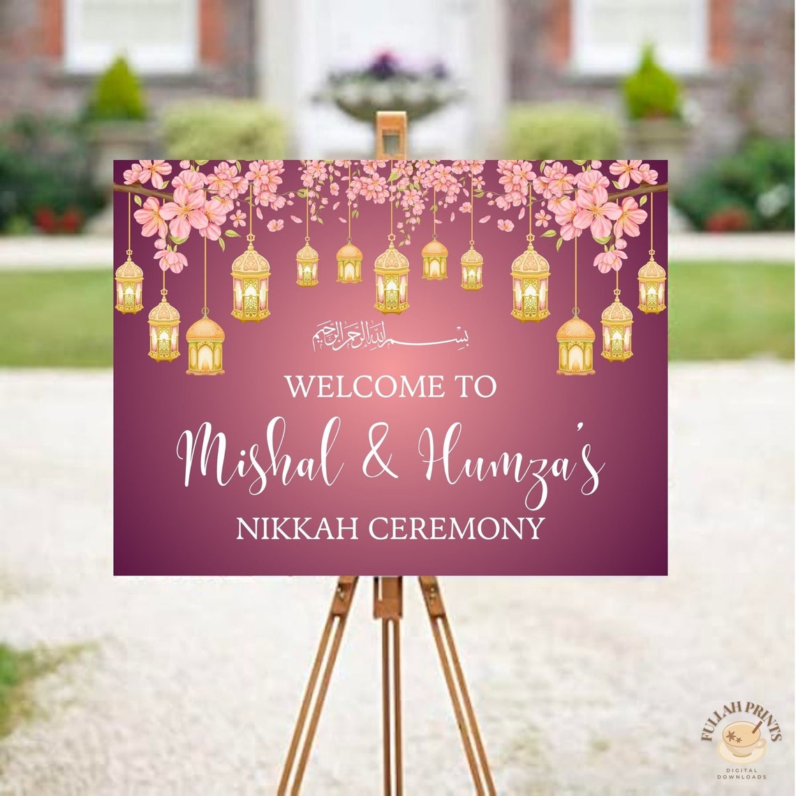 Pink Lanterns Nikkah Welcome Sign, Elegant Islamic Wedding Welcome Sign ...