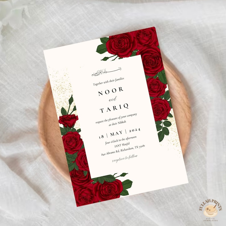 Rose Themed Nikkah Invitation, Modern and Elegant Nikkah Invite ...