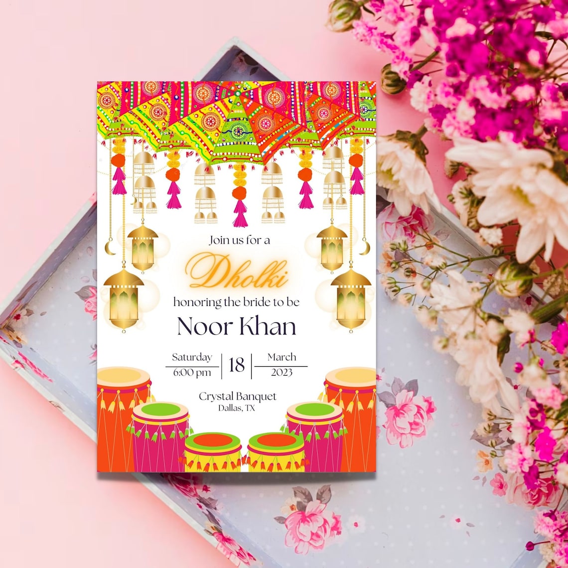 Dholki Invitation, Dholki Evite, Dholki Invitation Template, Editable ...