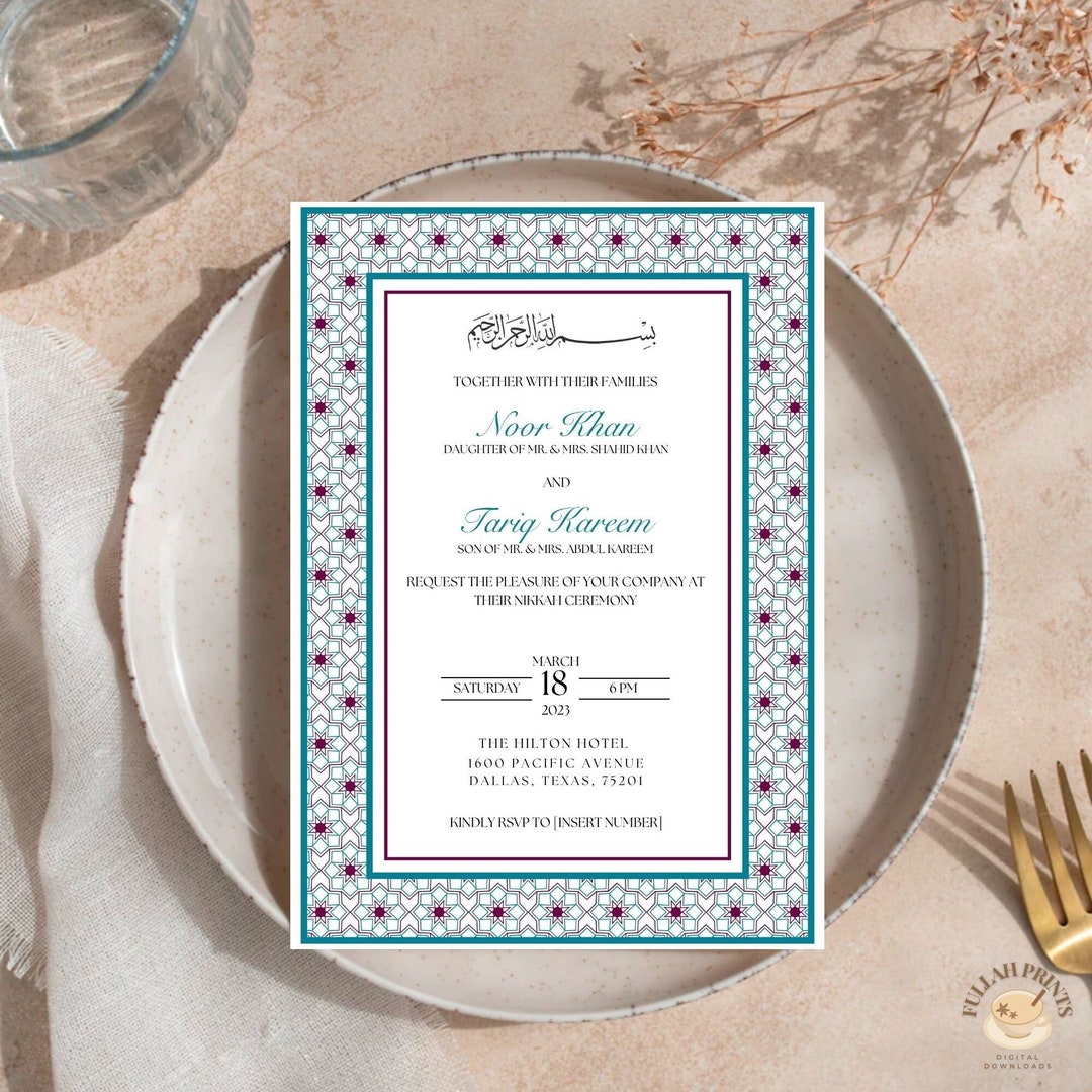 Teal Border Nikkah Invitation: Elegant Islamic Wedding (digital ...