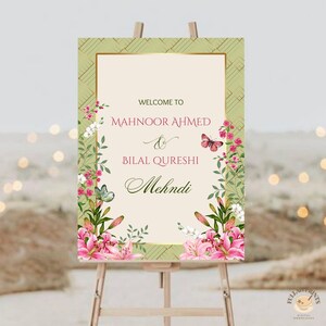 Pink and Green Jaipur Mehndi Welcome Sign, Mughal Mehndi Welcome Sign ...