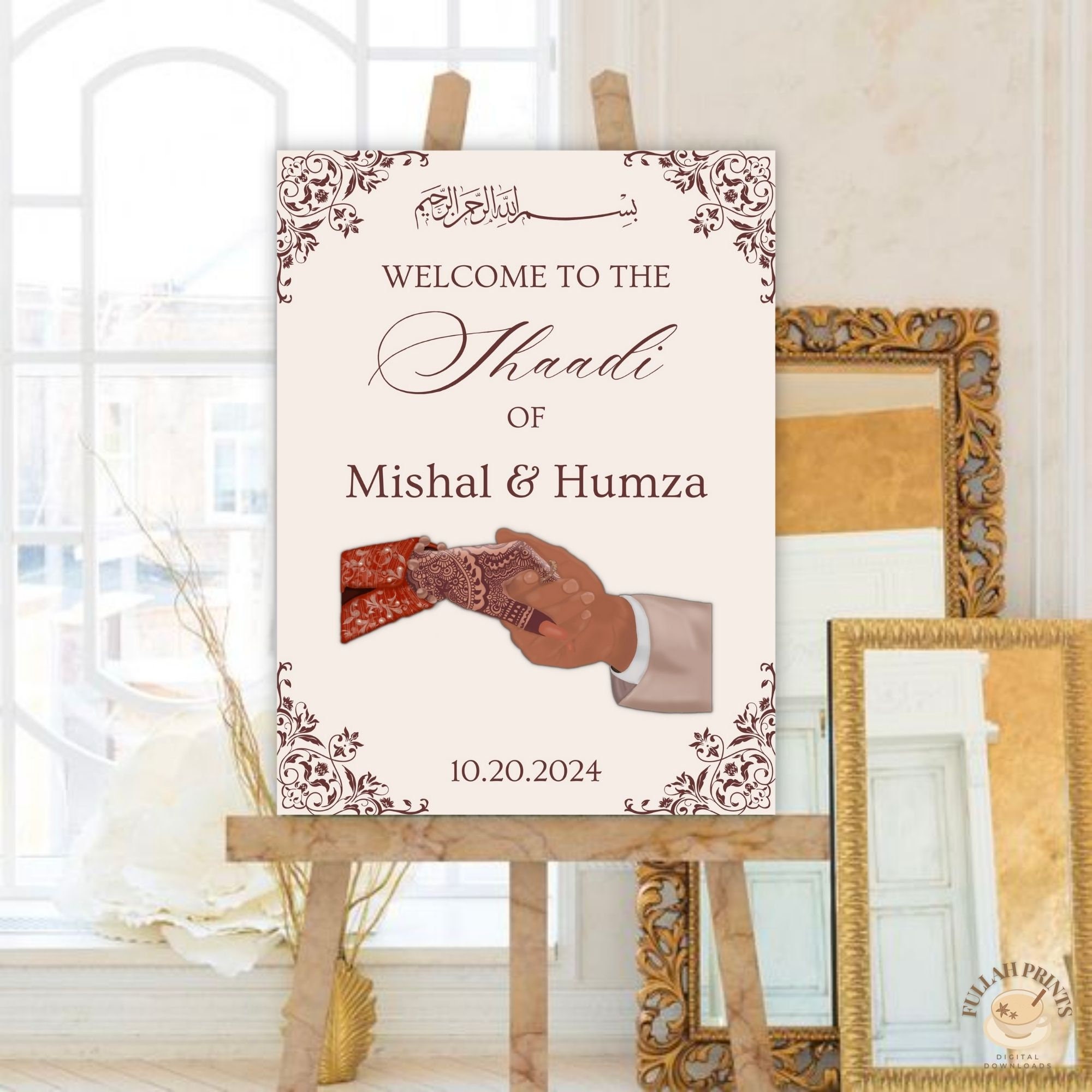 Elegant Shaadi Welcome Sign: Islamic Wedding, Holding Hands (digital ...