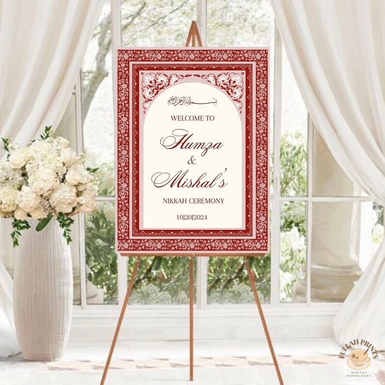 Red Elegant and Luxurious Nikkah Welcome Sign, Traditional Nikkah Sign ...