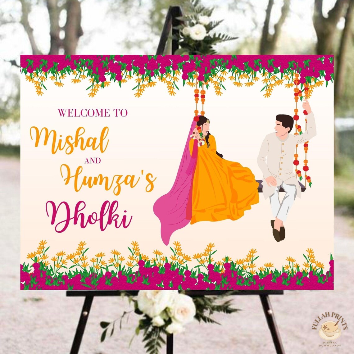Couple Swingset Dholki Welcome Sign, Dholki Sign, Mehndi Poster, Mayoun ...