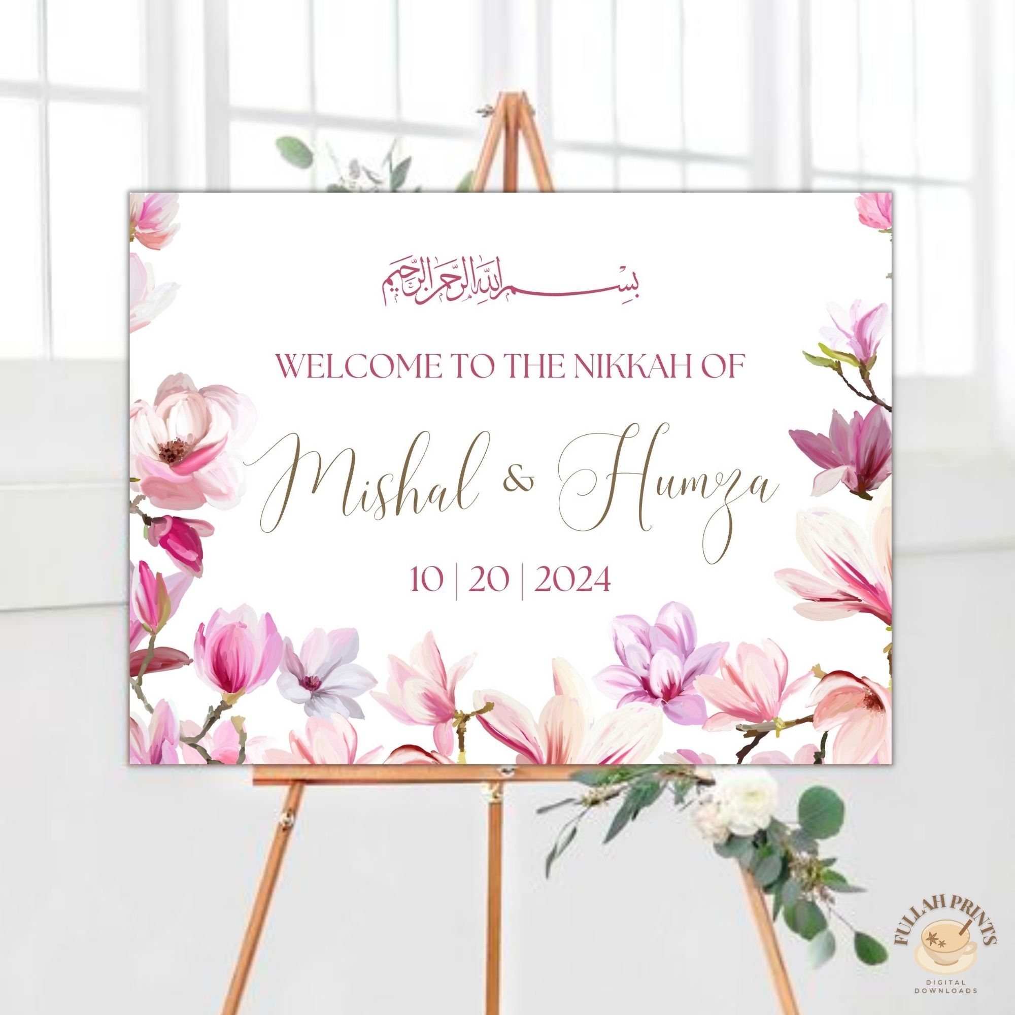 Pink Floral Nikkah Welcome Sign, Nikkah Sign, Nikkah Entrance Poster ...