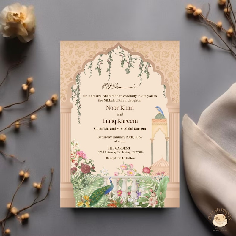 Vintage Garden Nikkah Invitation, Islamic Wedding Invitation Template ...