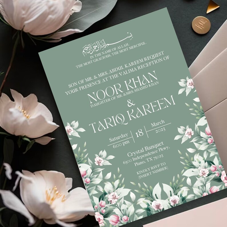 Sage Green Valima Invitation, Editable Template, Digital Valima ...